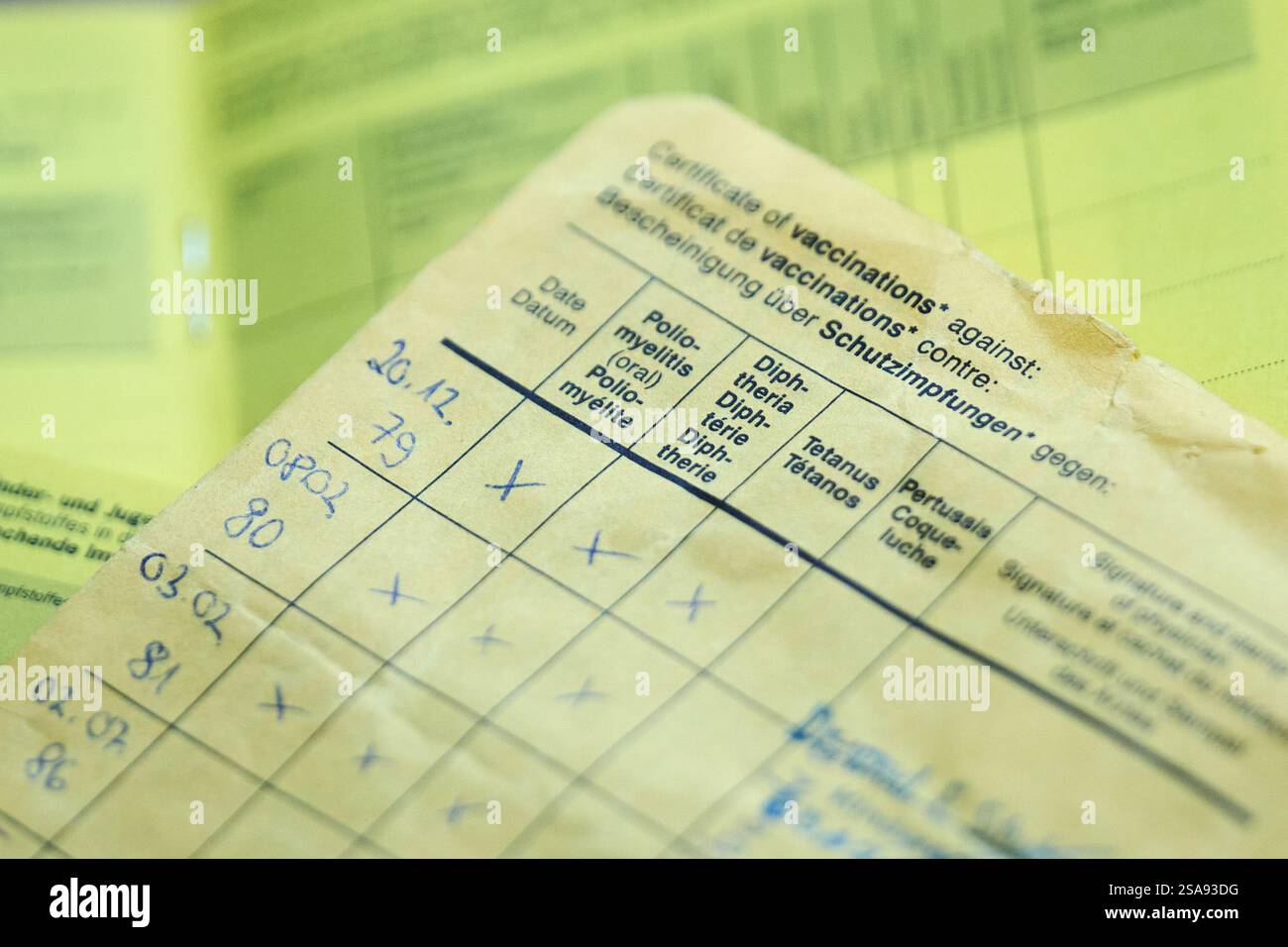 Berlin, Germany. 29th Jan, 2025. In an older vaccination card, the ...