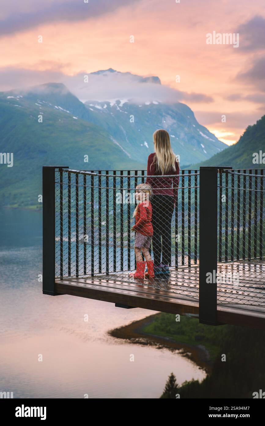 Tourists mother and daughter on Bergsbotn viewpoint - family vacations ...