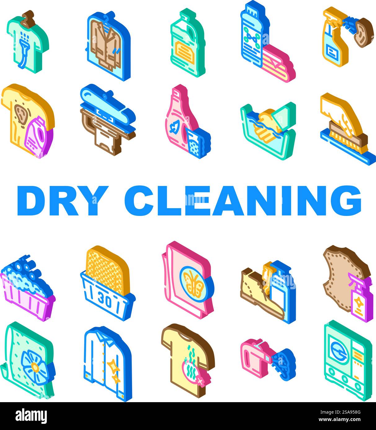 dry cleaning laundry service icons set vector. clean shirt, business ...