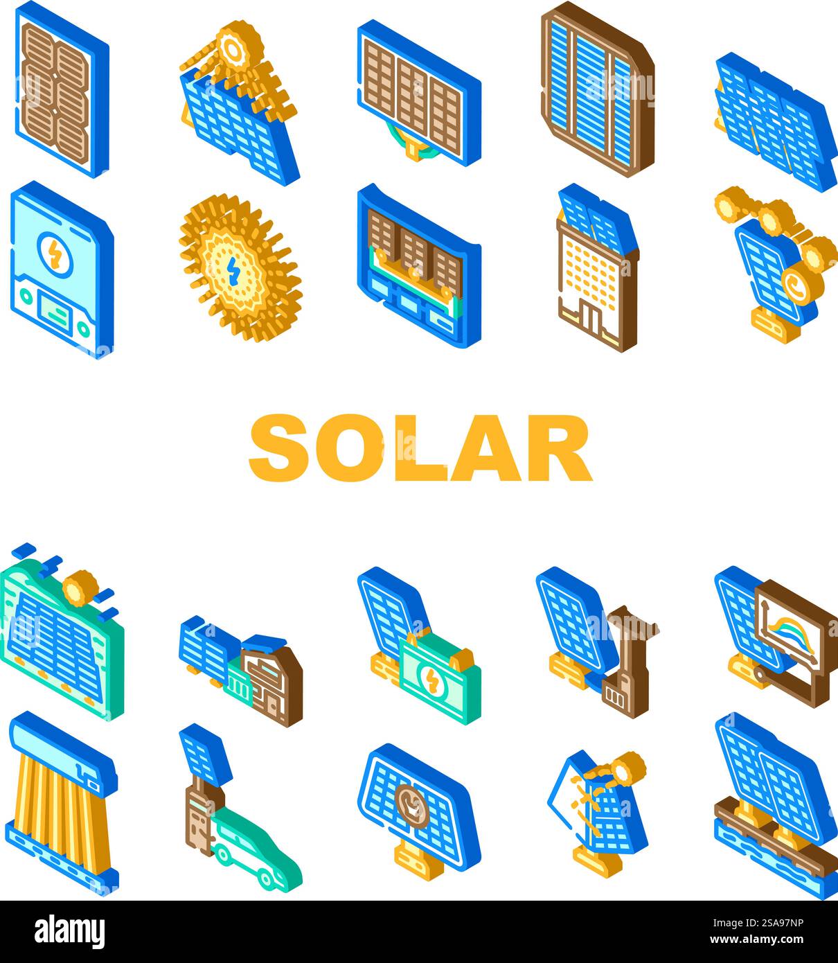 solar panels energy power sun icons set vector. photovoltaic green ...