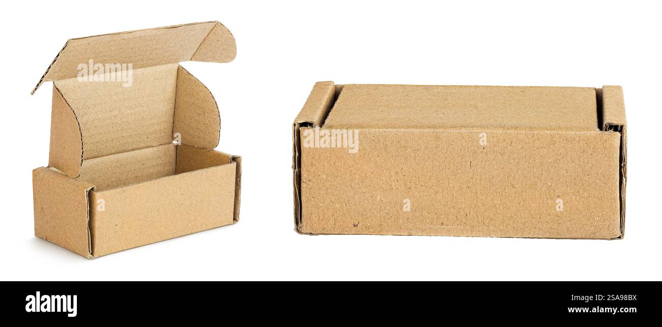 Open empty cardboard box isolated on white background Stock Photo - Alamy