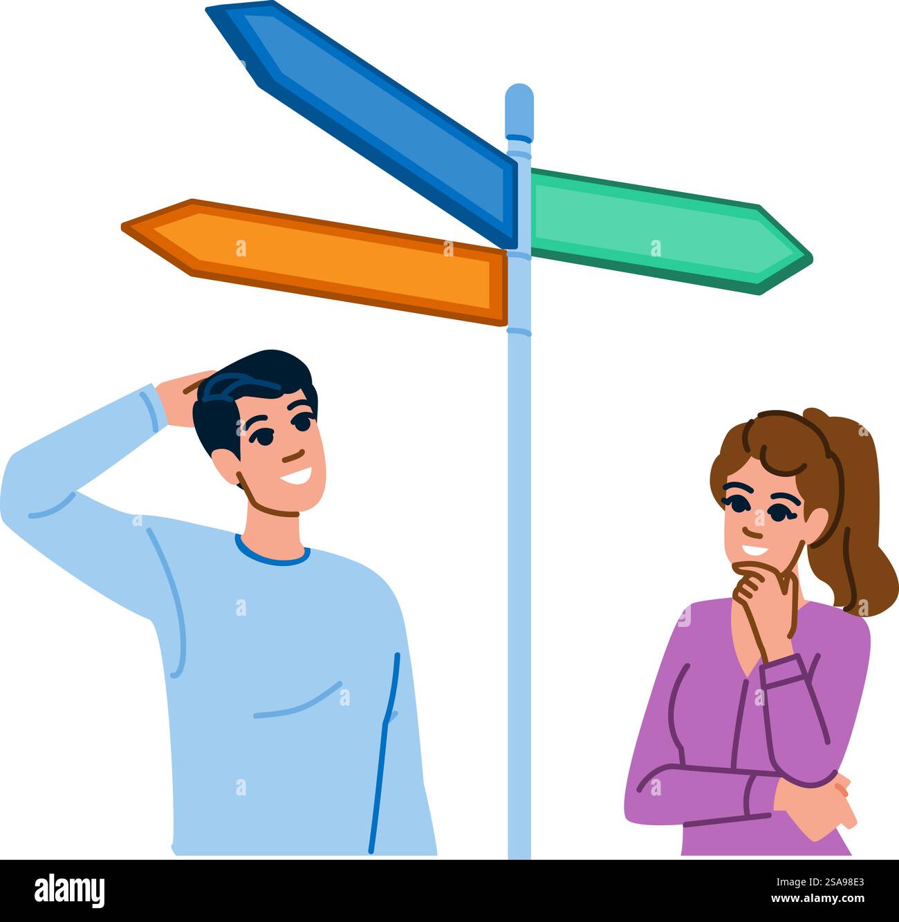 success decision making vector. career path, lost future, question man ...