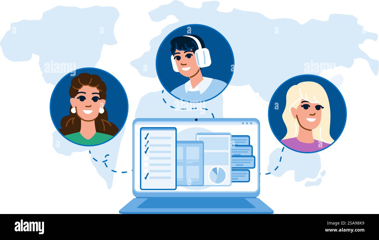 conference virtual team vector. work video, remote quarantine, laptop ...