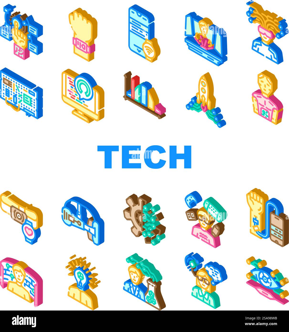tech enthusiast reality virtual icons set vector. digital augmented ...