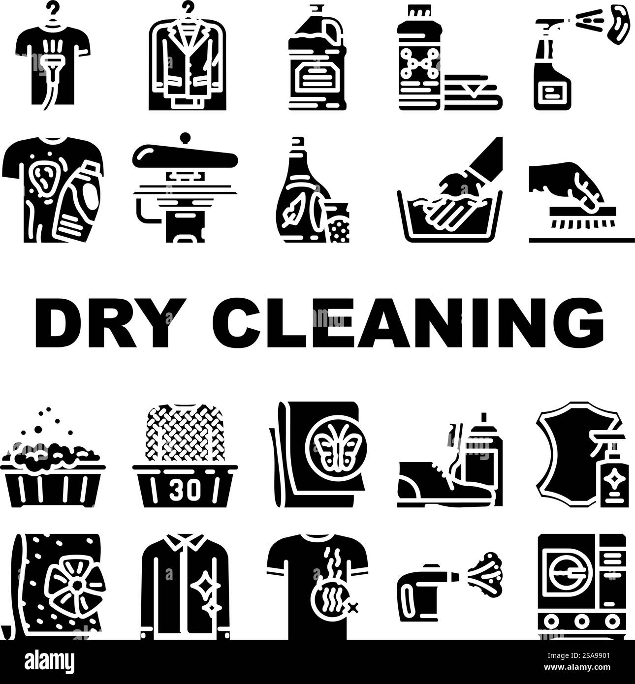 dry cleaning laundry service icons set vector. clean shirt, business ...