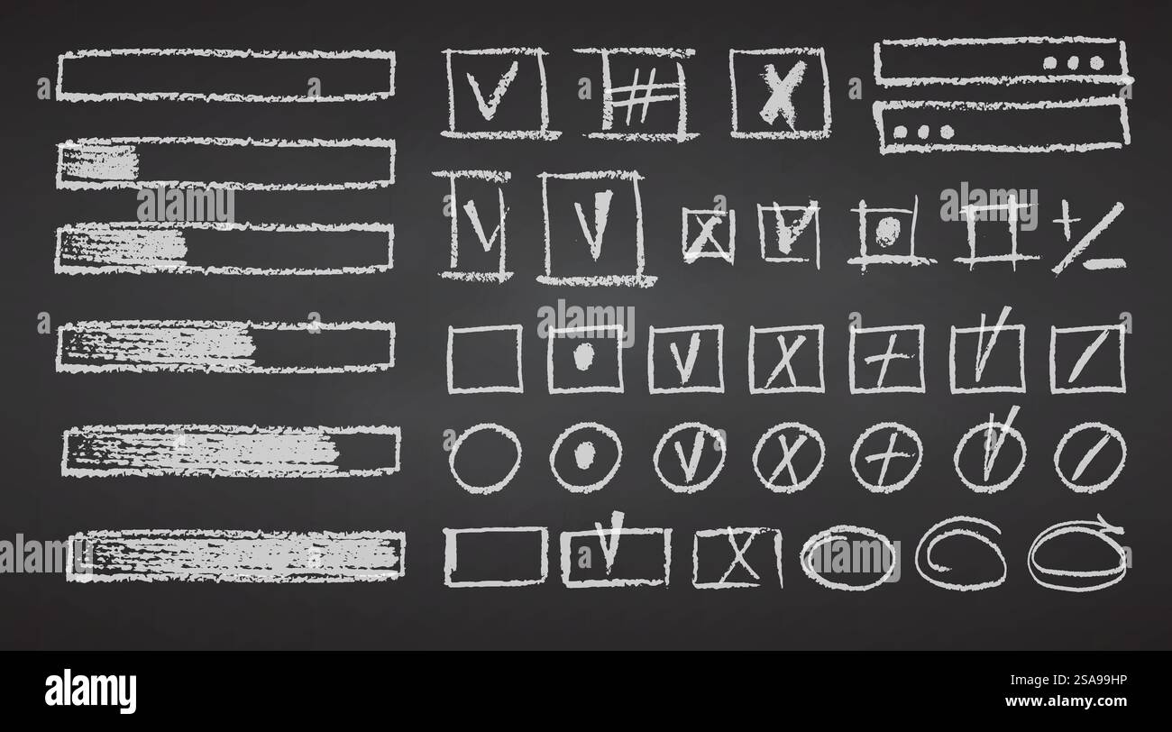 Charcoal pencil hand drawing check box with mark v x plus shapes White ...