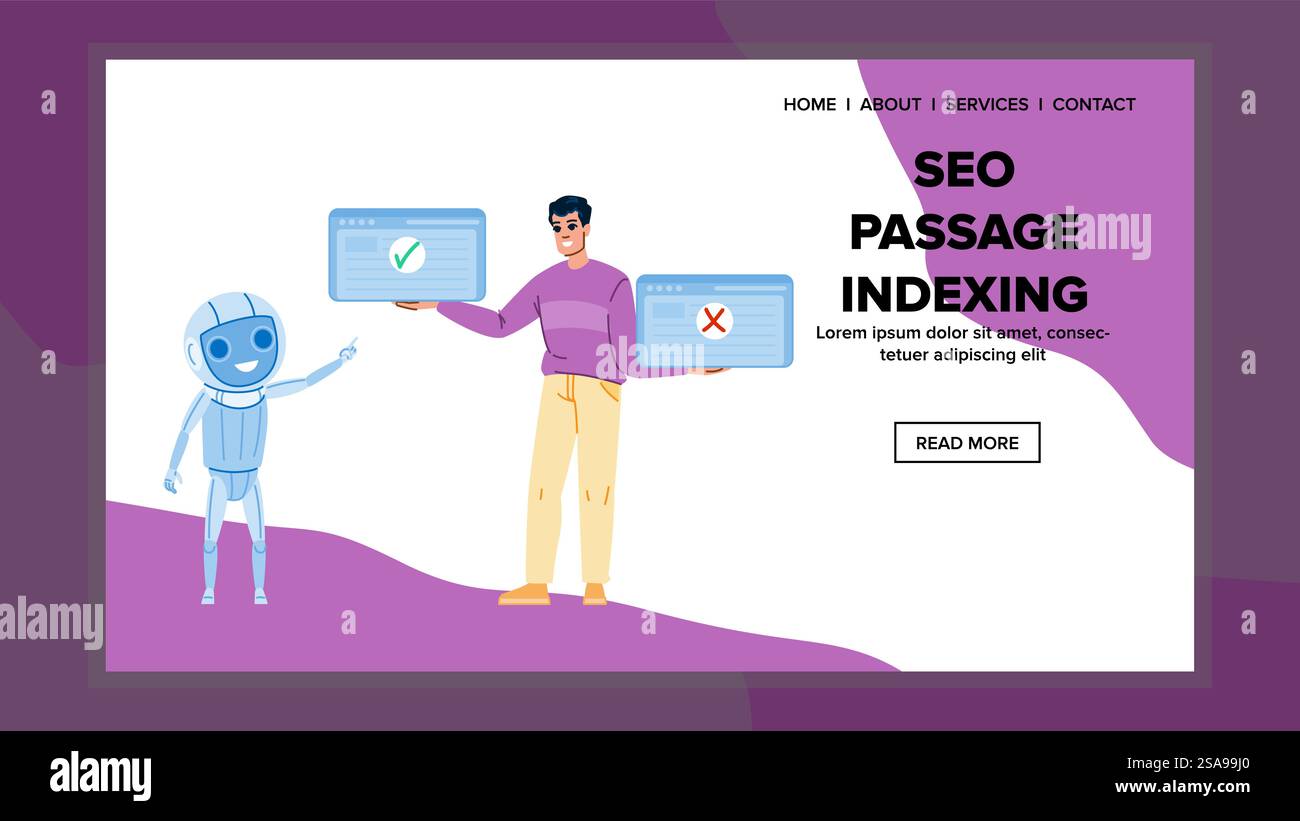 content seo passage indexing vector. google algorithm, keywords website, visibility traffic ...