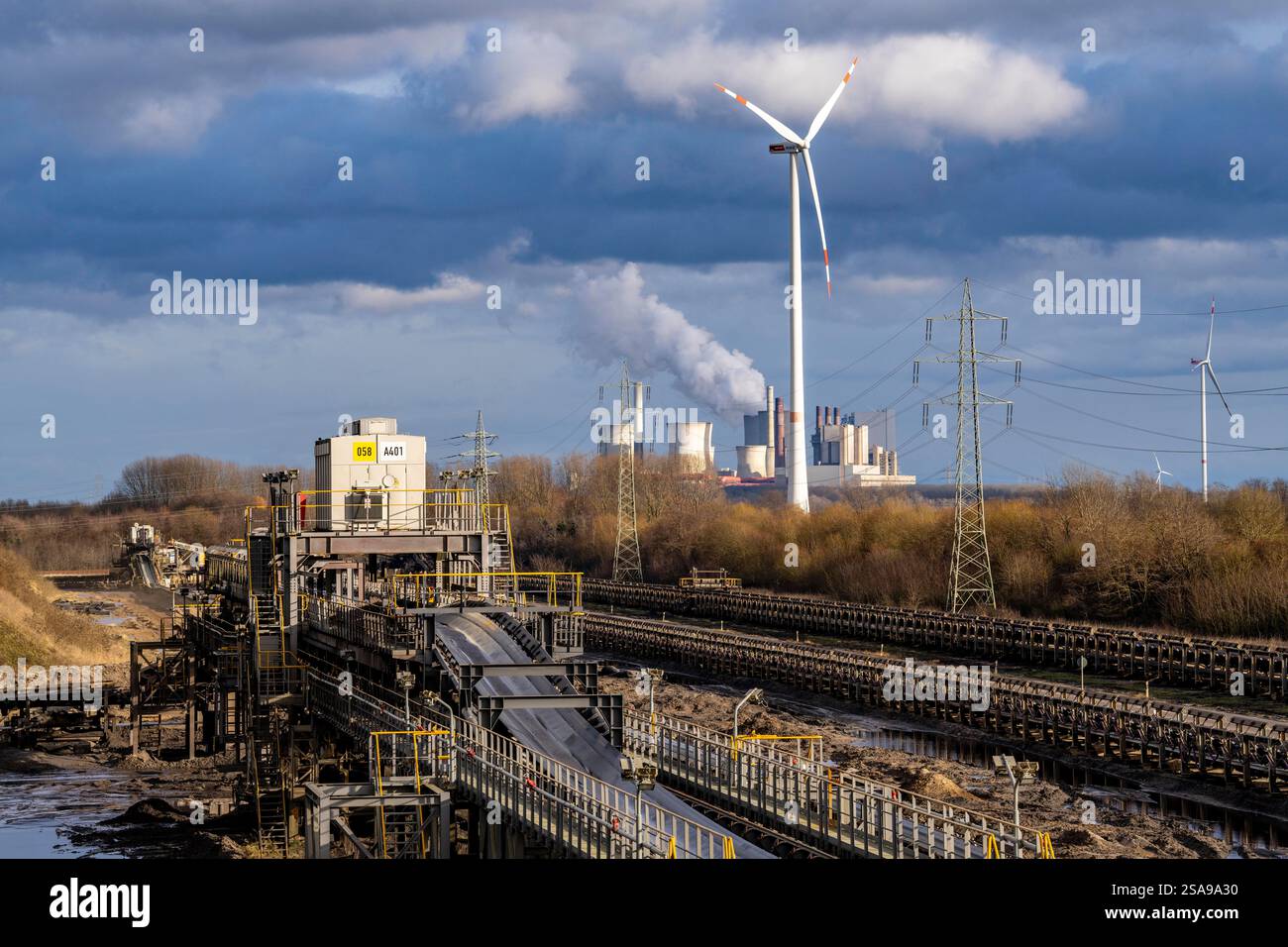 RWE Power Lignite Power Plant Neurath, conveyor belts in the open-cast ...