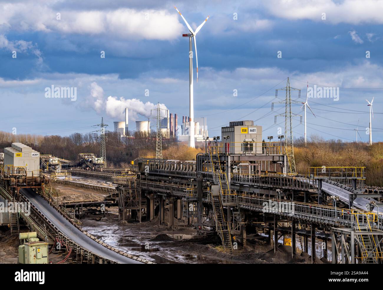 RWE Power Lignite Power Plant Neurath, conveyor belts in the open-cast ...