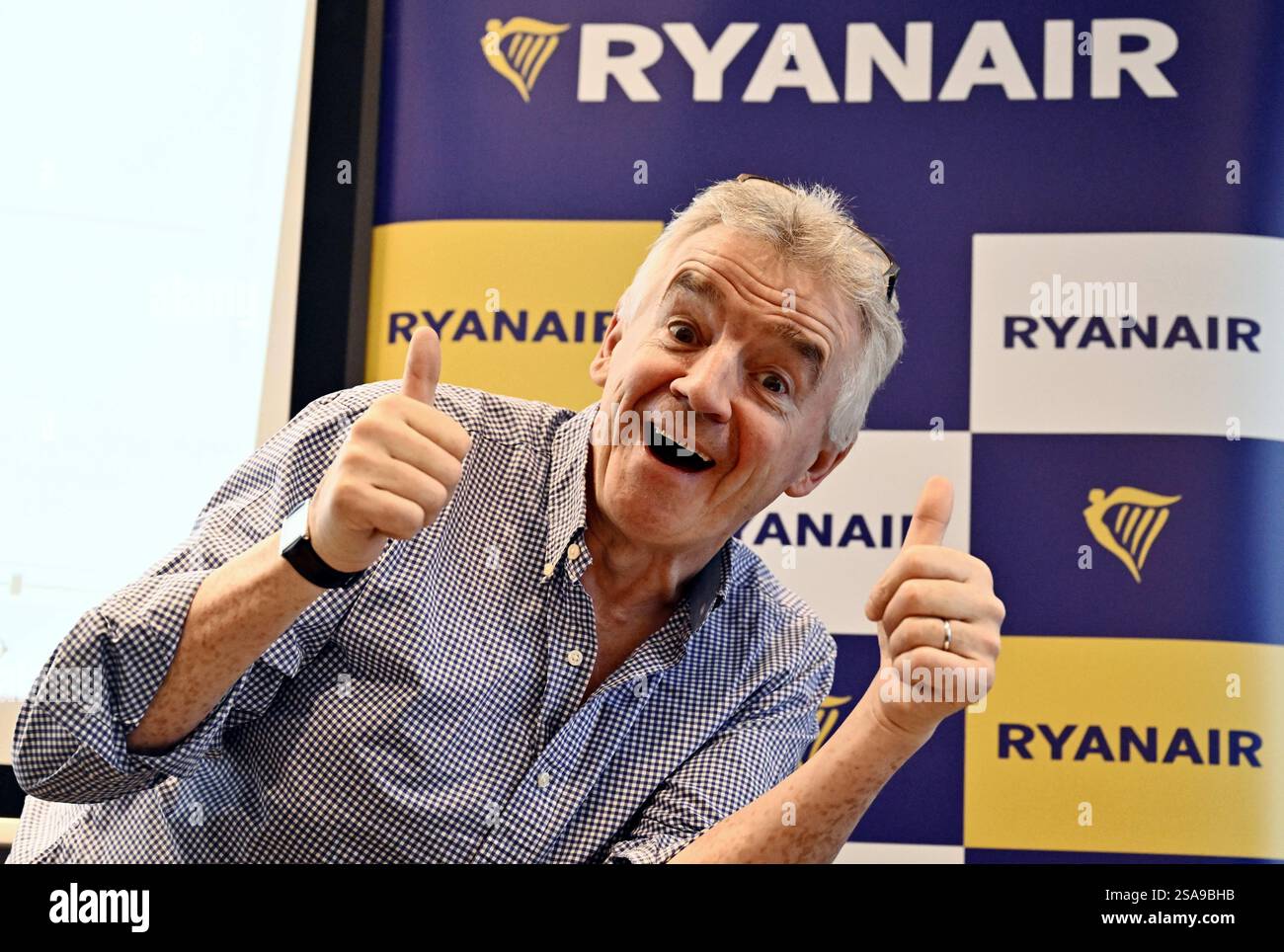 Brussels, Belgium. 29th Jan, 2025. Ryanair CEO Michael O'Leary poses ...
