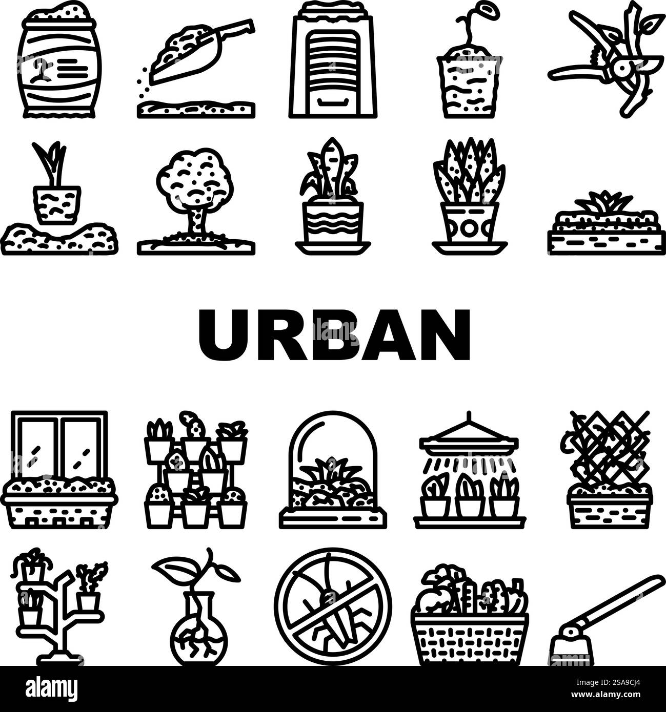 urban gardening agriculture icons set vector. garden vegetable, organic ...
