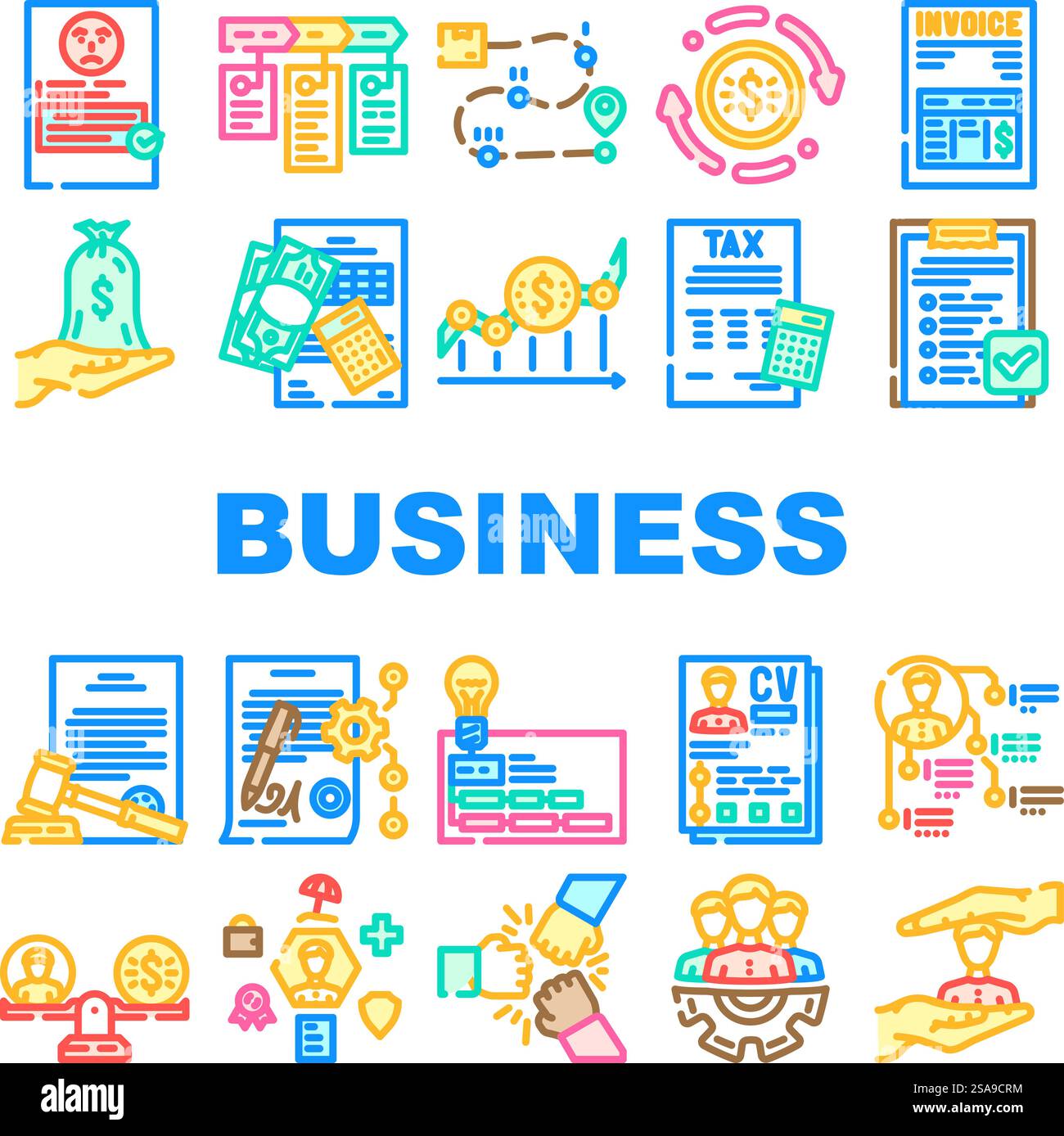 business process technology icons set vector. system teamwork, data ...