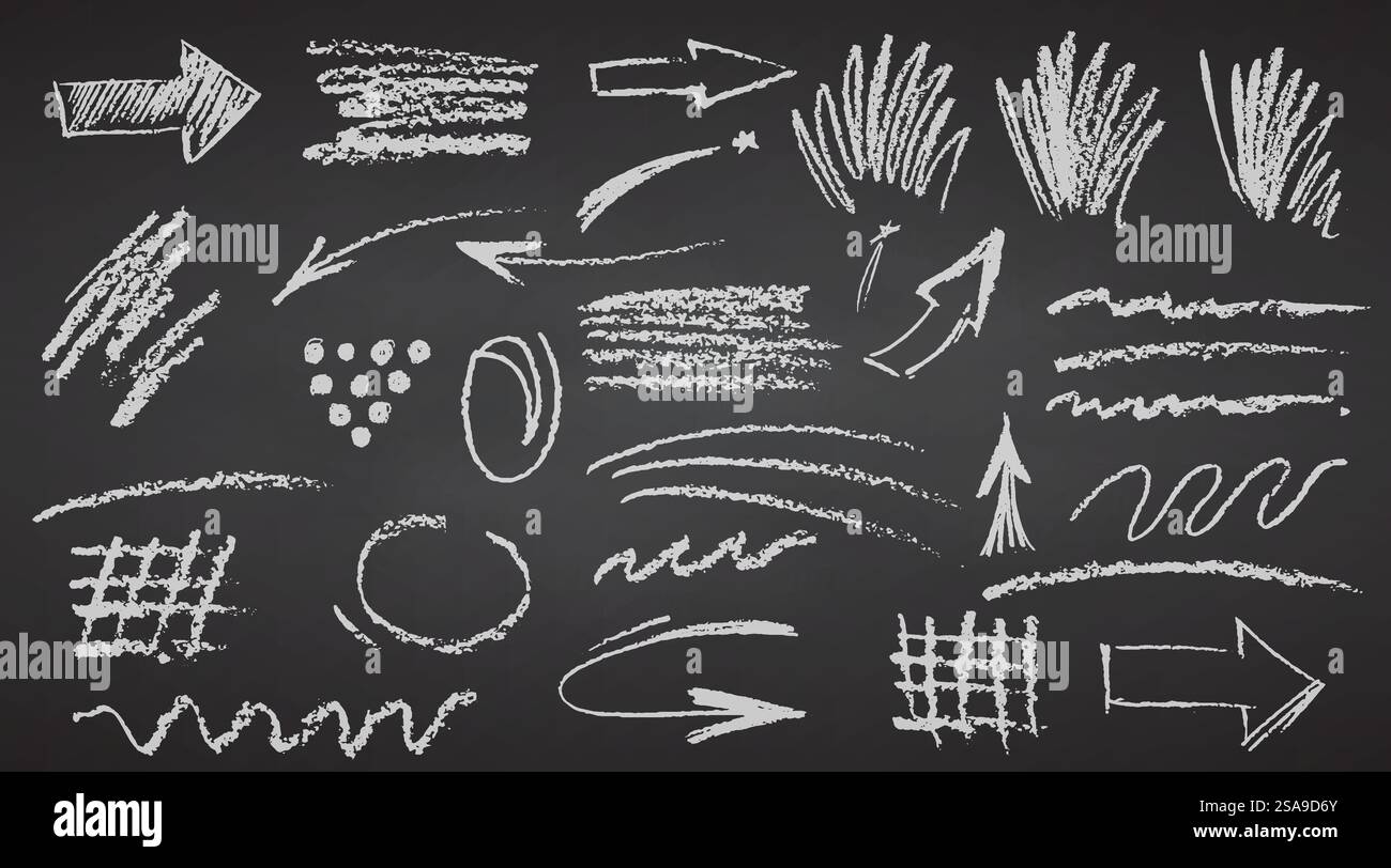 Charcoal pencil hand drawing curly lines, splash, squiggles and shapes. White elements on ...