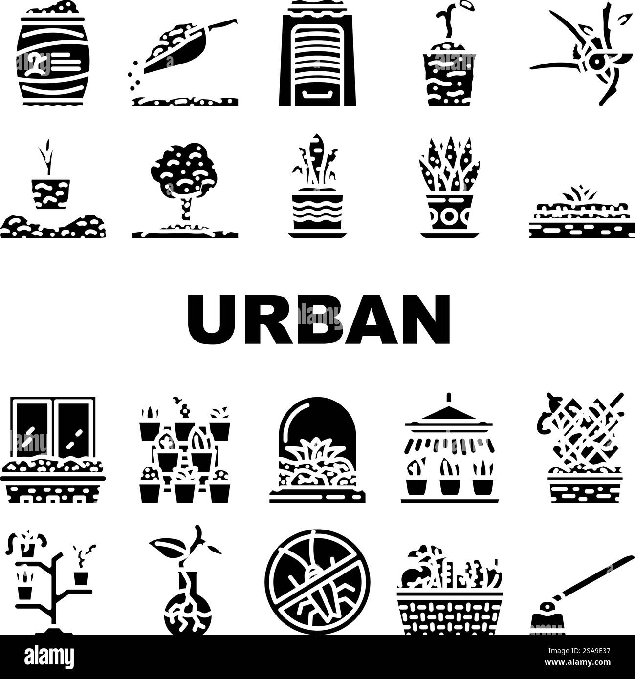 urban gardening agriculture icons set vector. garden vegetable, organic ...