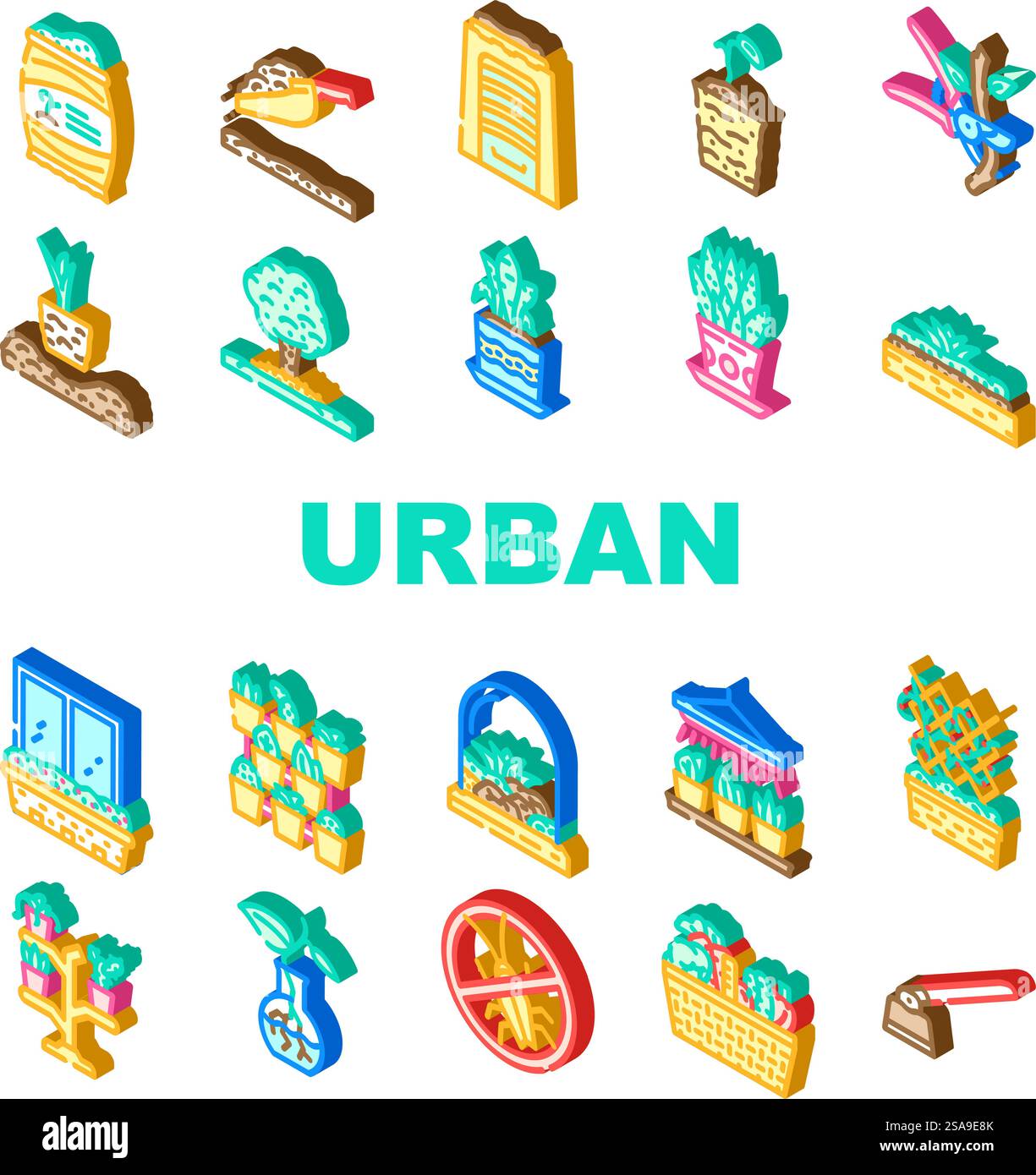 urban gardening agriculture icons set vector. garden vegetable, organic ...