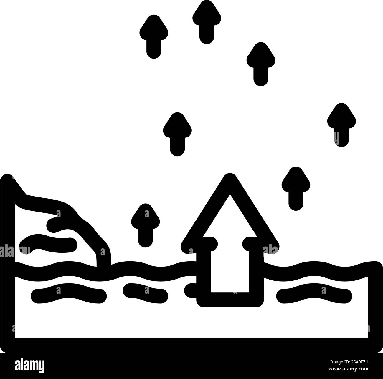 rising tide progress line icon vector. rising tide progress sign ...