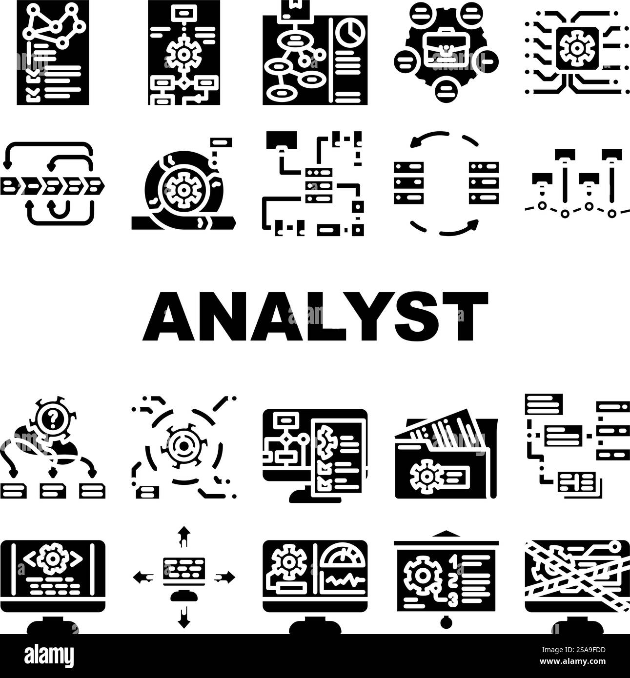 System Analyst Data Business Icons Set Vector Computer Digital
