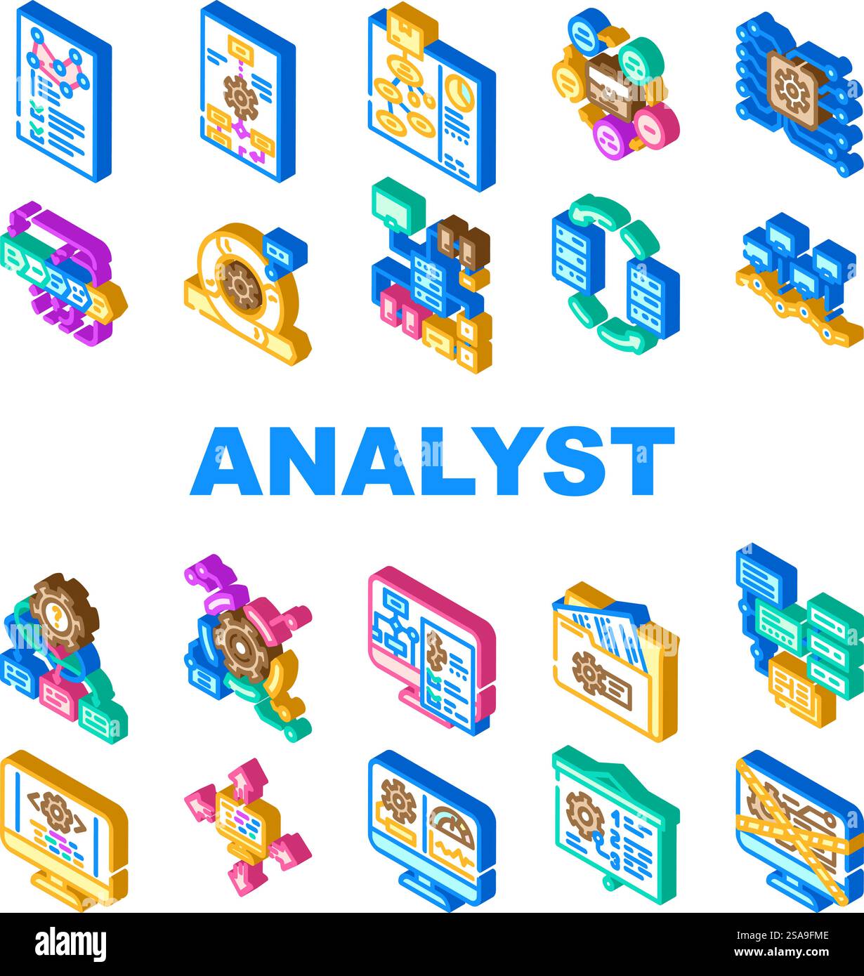 system analyst data business icons set vector. computer digital ... system analyst data business icons set vector. computer digital ...