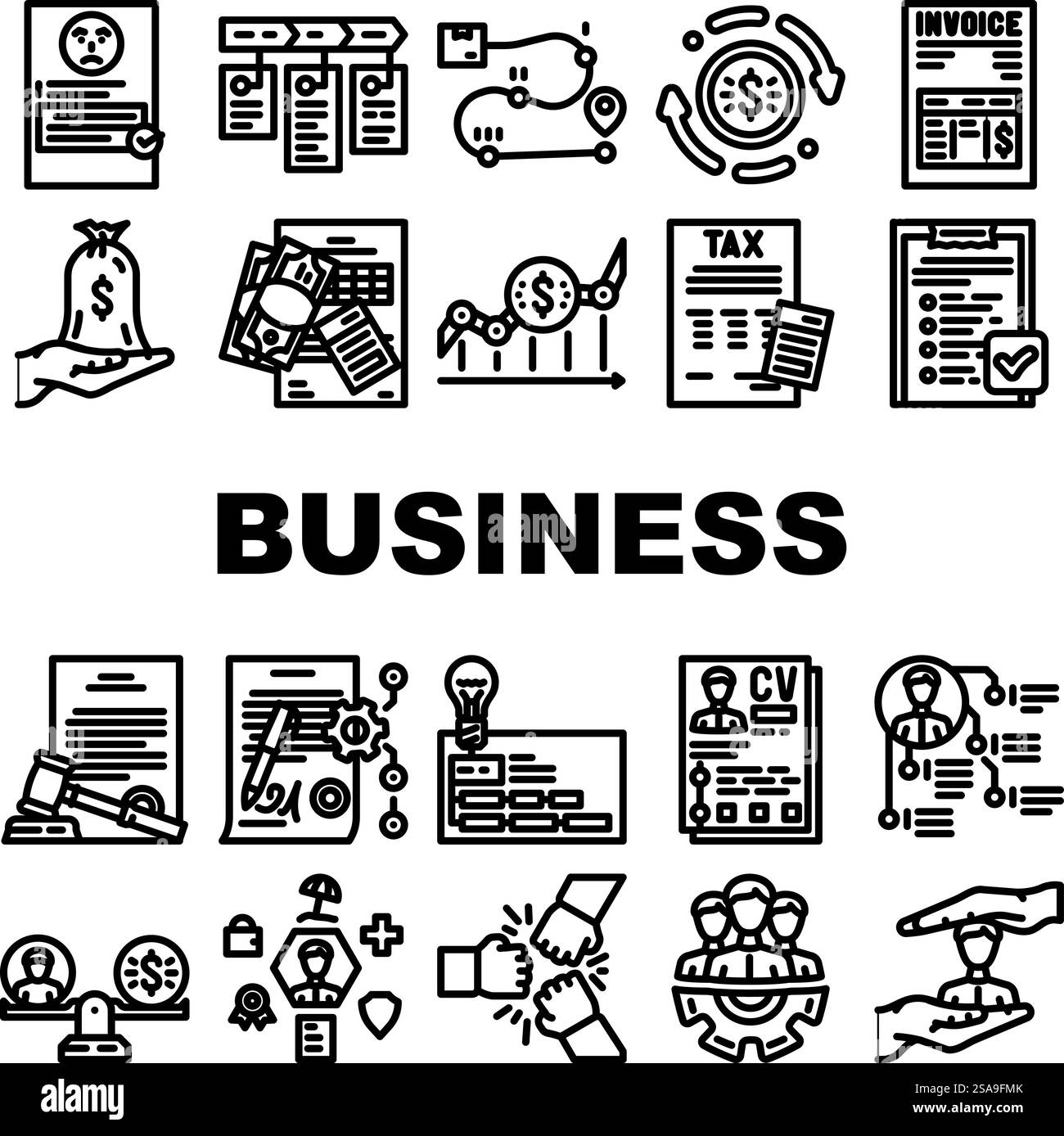 business process technology icons set vector. system teamwork, data workflow, computer strategy ...