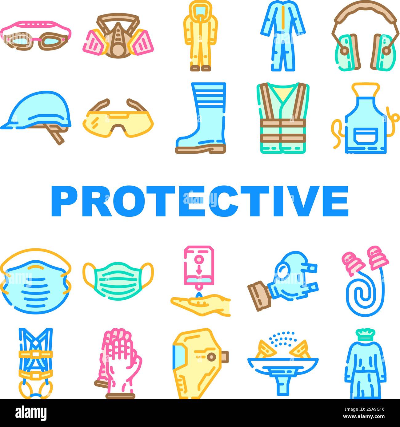 personal protective equipment ppe icons set vector. safety mask ...