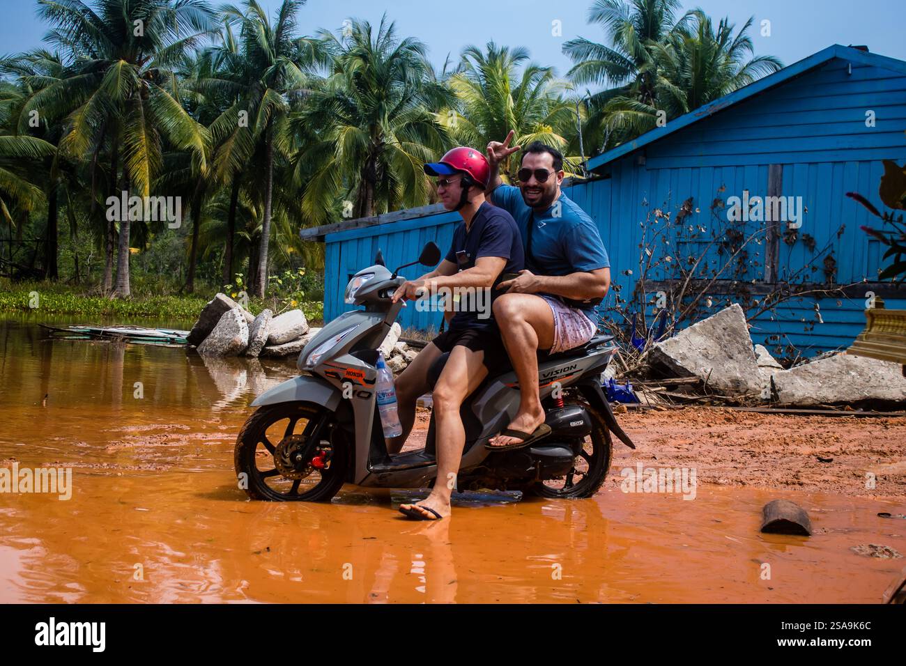 Preak Svay Village, Koh Rong Island, Cambodia, January 28, 2025 The main street of the village ...