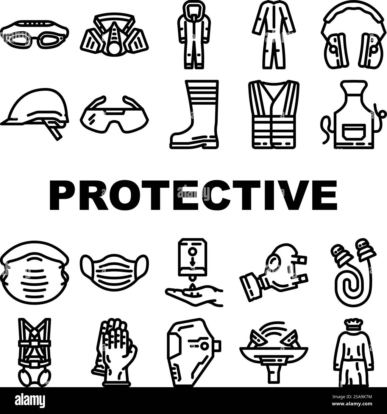 personal protective equipment ppe icons set vector. safety mask ...