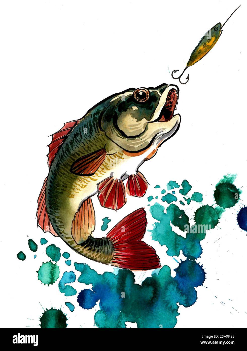 Leaping fish. Hand drawn watercolour illustration Stock Photo - Alamy