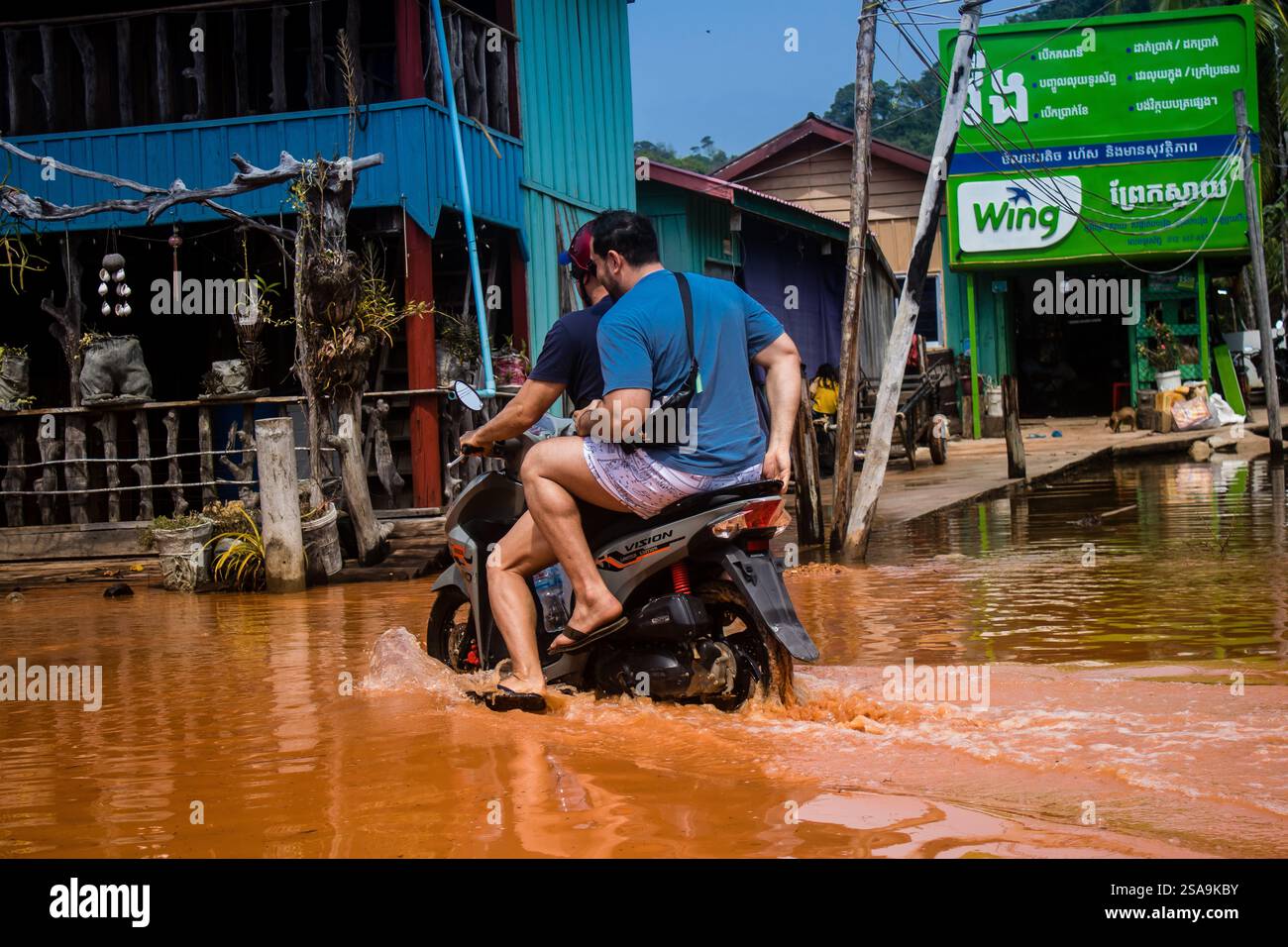 Preak Svay Village, Koh Rong Island, Cambodia, January 28, 2025 The main street of the village ...