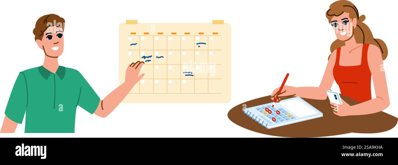 plan checking planner vector. check date, note work, event notebook ...