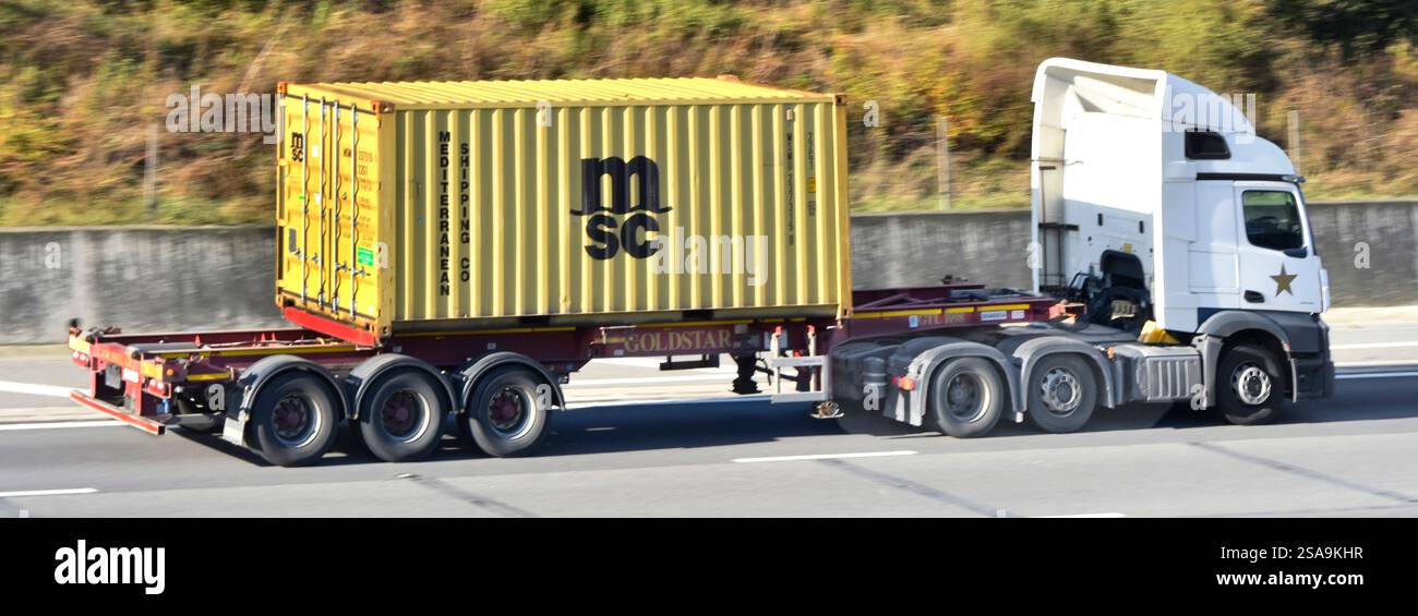 MSC short shipping container on full length articulated skeletal ...