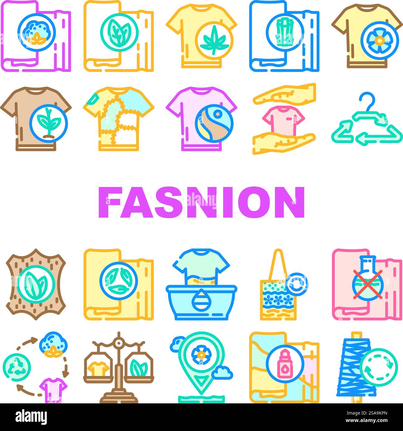 sustainable fashion eco textile icons set vector. clothes green ...
