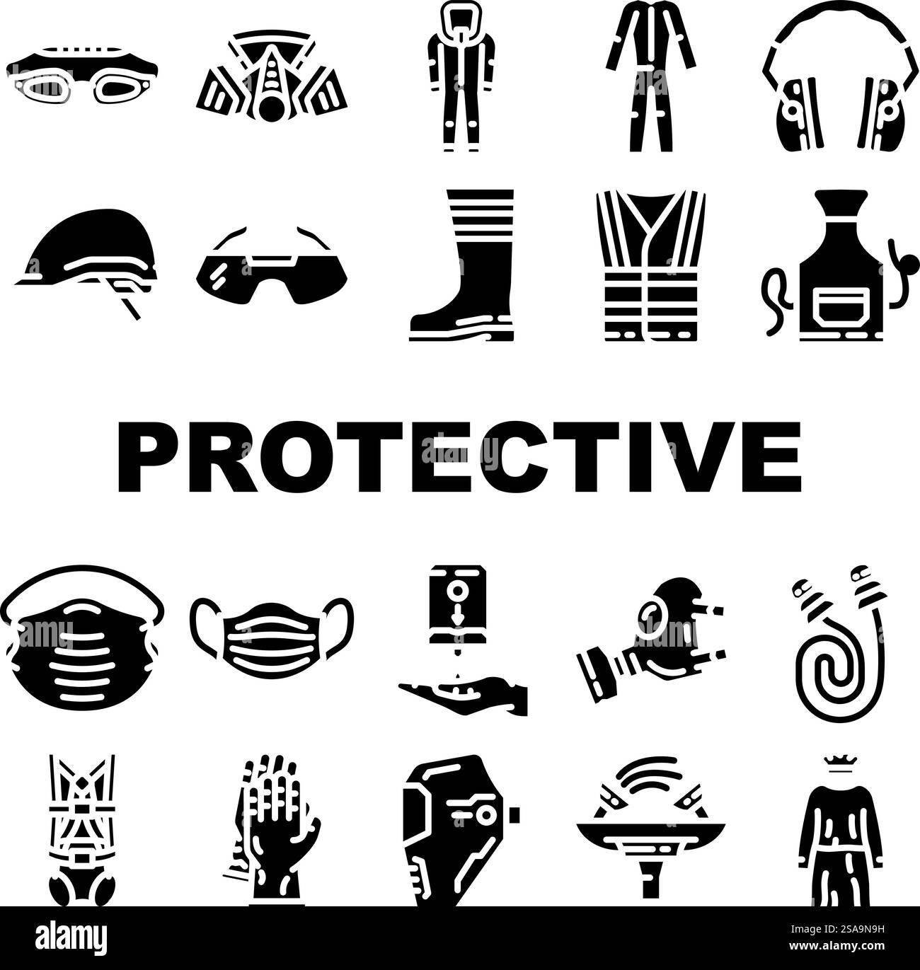personal protective equipment ppe icons set vector. safety mask ...