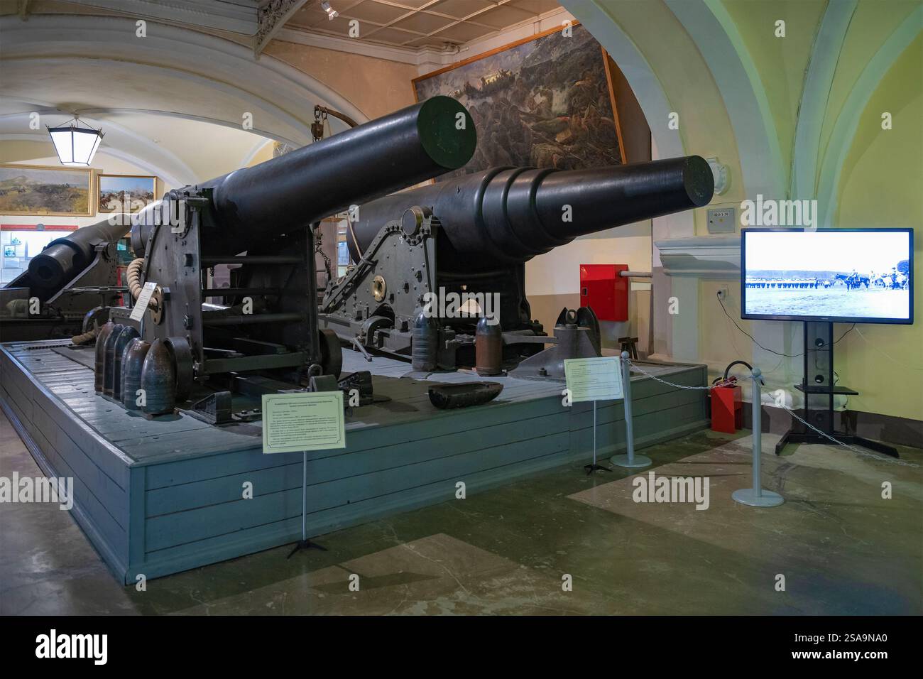 ST. PETERSBURG, RUSSIA - JANUARY 24, 2025: Two large-caliber coastal ...