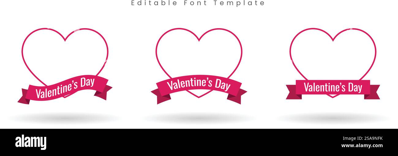 Valentine's Day Heart Outline with Ribbon - Editable Font Template ...