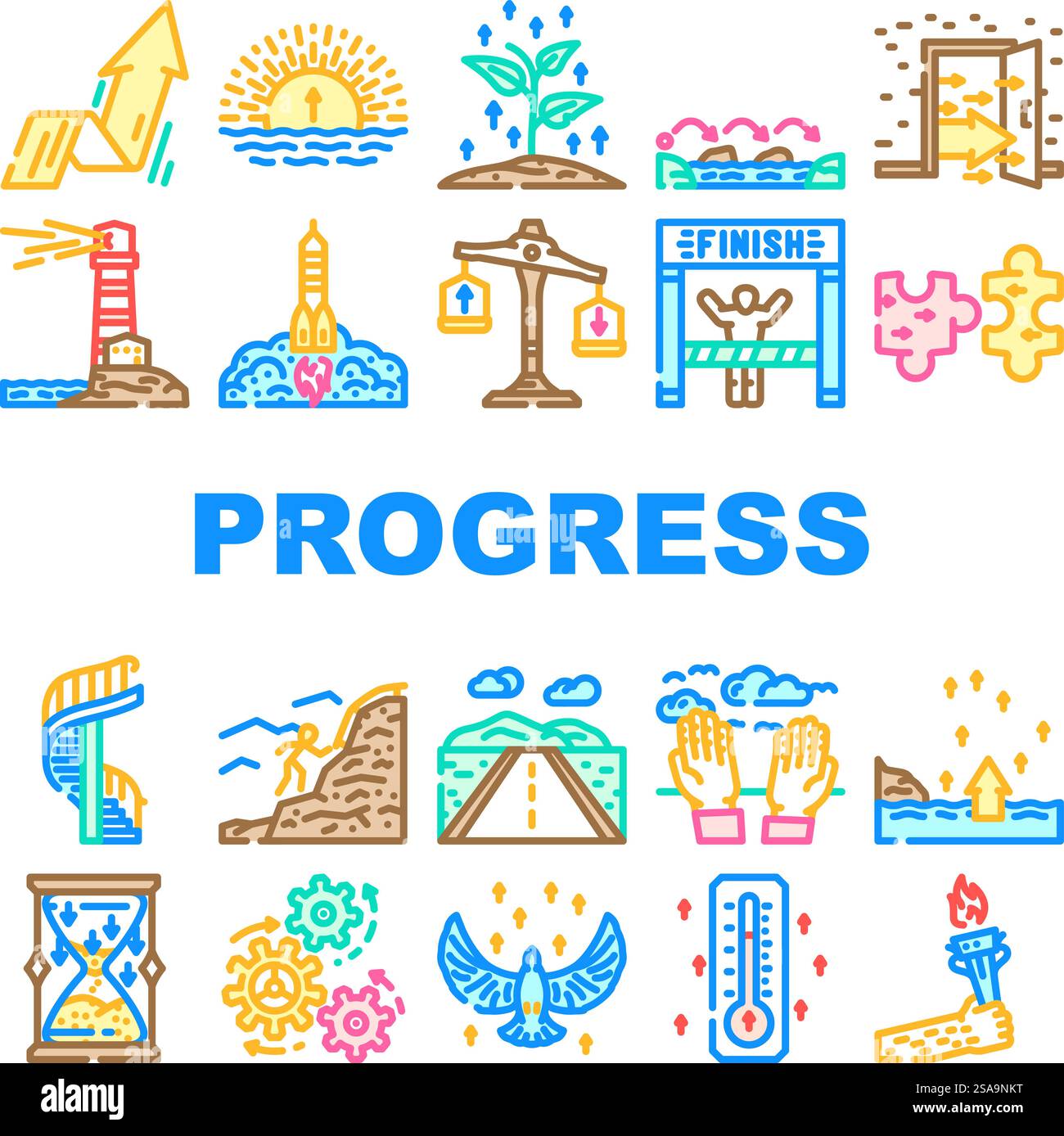 progress business success target icons set vector. leadership goal ...