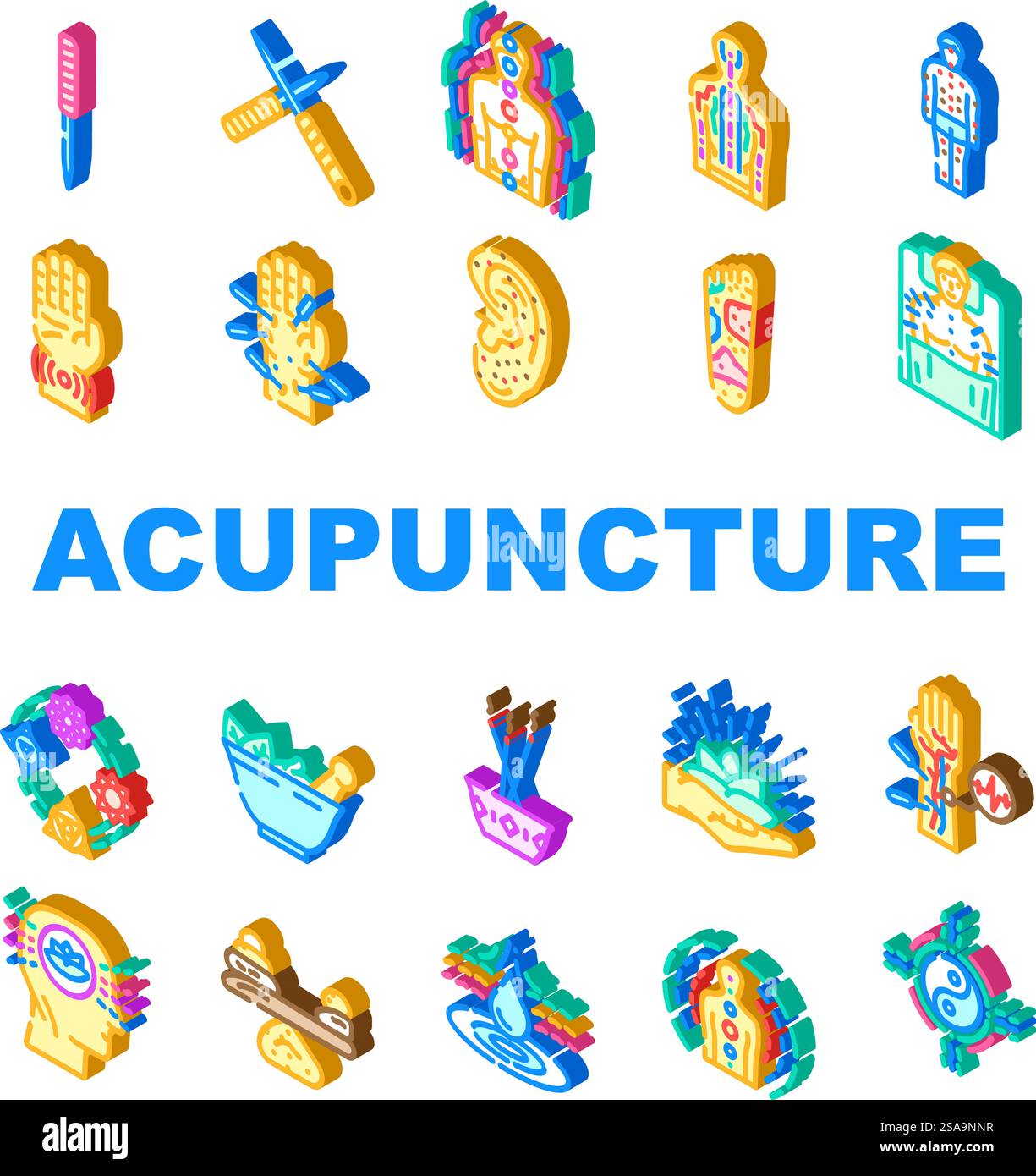 acupuncture needles therapy icons set vector. meridian holistic ...