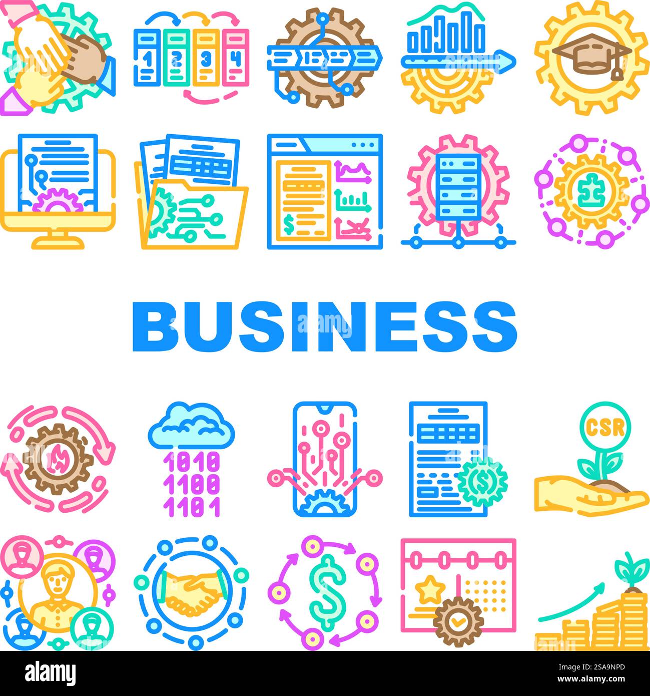 business process technology chart icons set vector. employee engagement ...