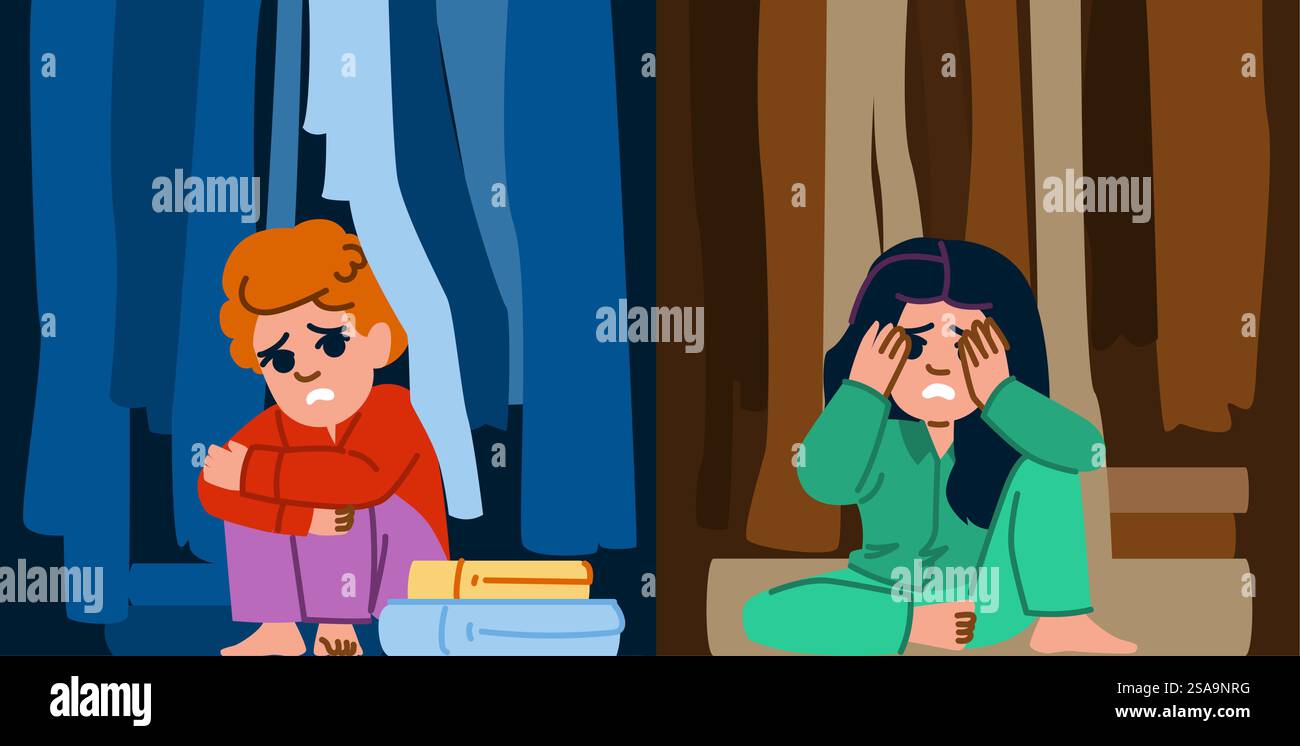 bed kid closet fear vector. monster ghost, nightmare dark, night ...