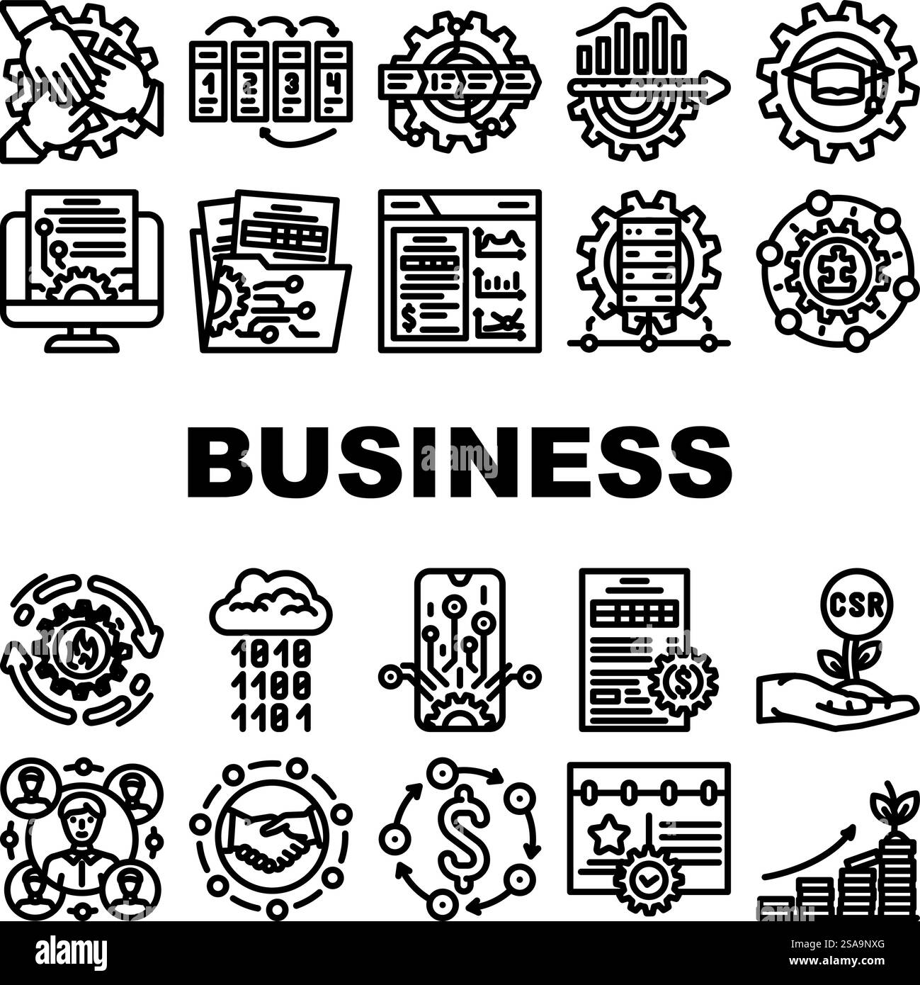 business process technology chart icons set vector. employee engagement ...