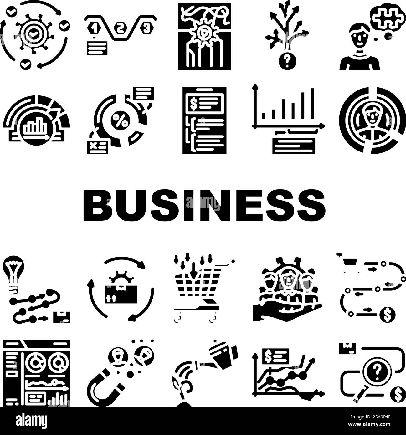 business process technology chart icons set vector. implementation, streamlining ...