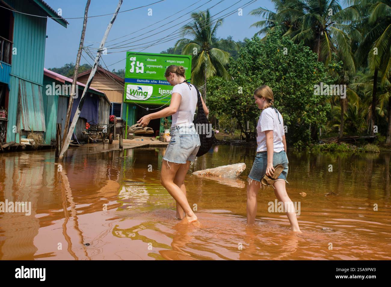 Preak Svay Village, Koh Rong Island, Cambodia, January 28, 2025 The main street of the village ...