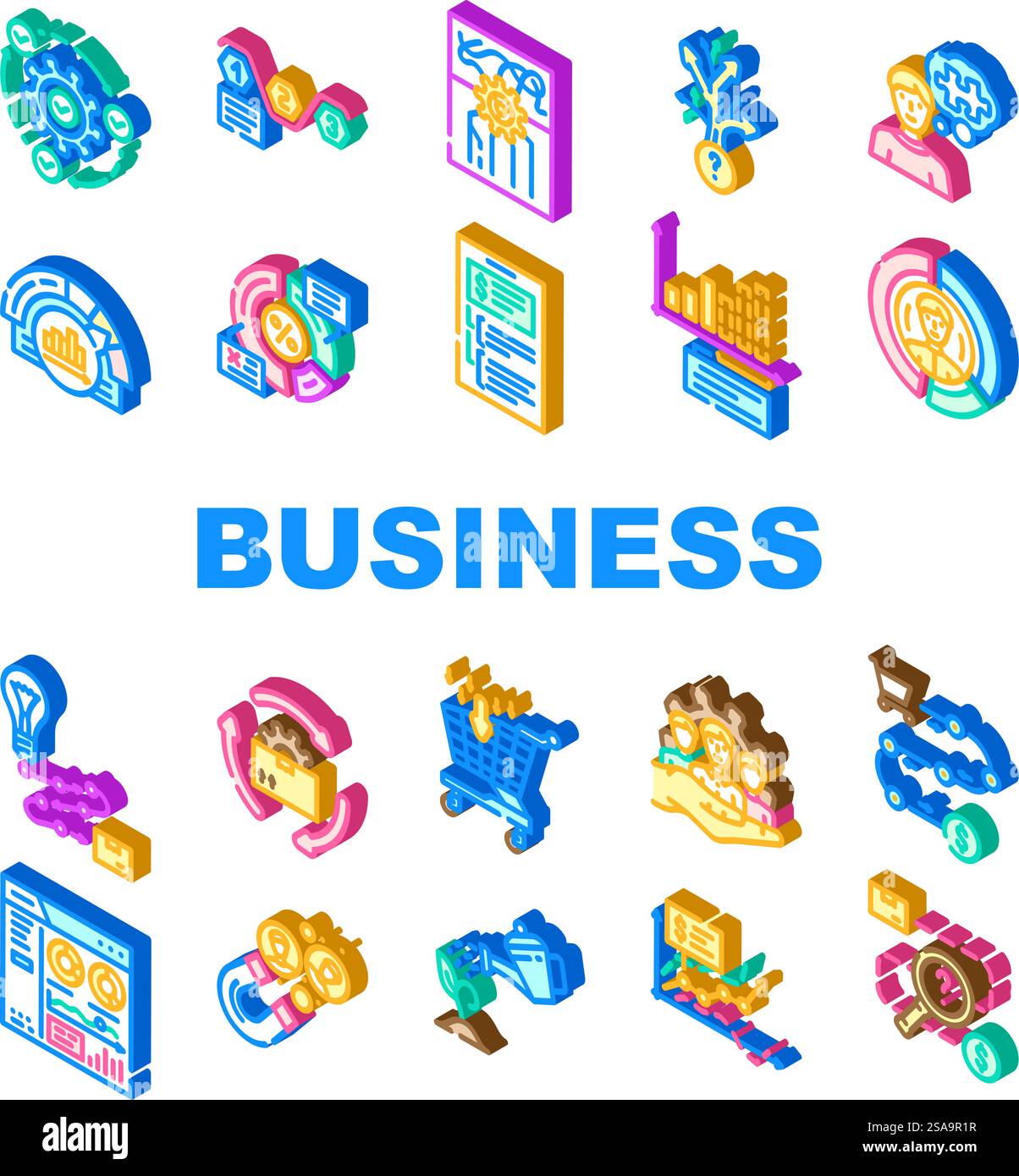 business process technology chart icons set vector. implementation, streamlining ...