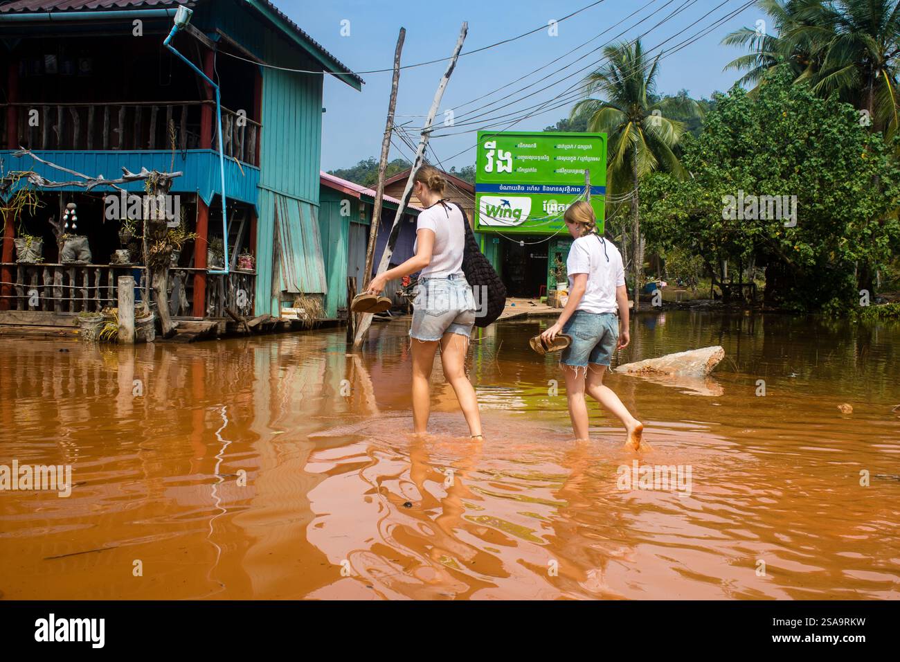 Preak Svay Village, Koh Rong Island, Cambodia, January 28, 2025 The main street of the village ...