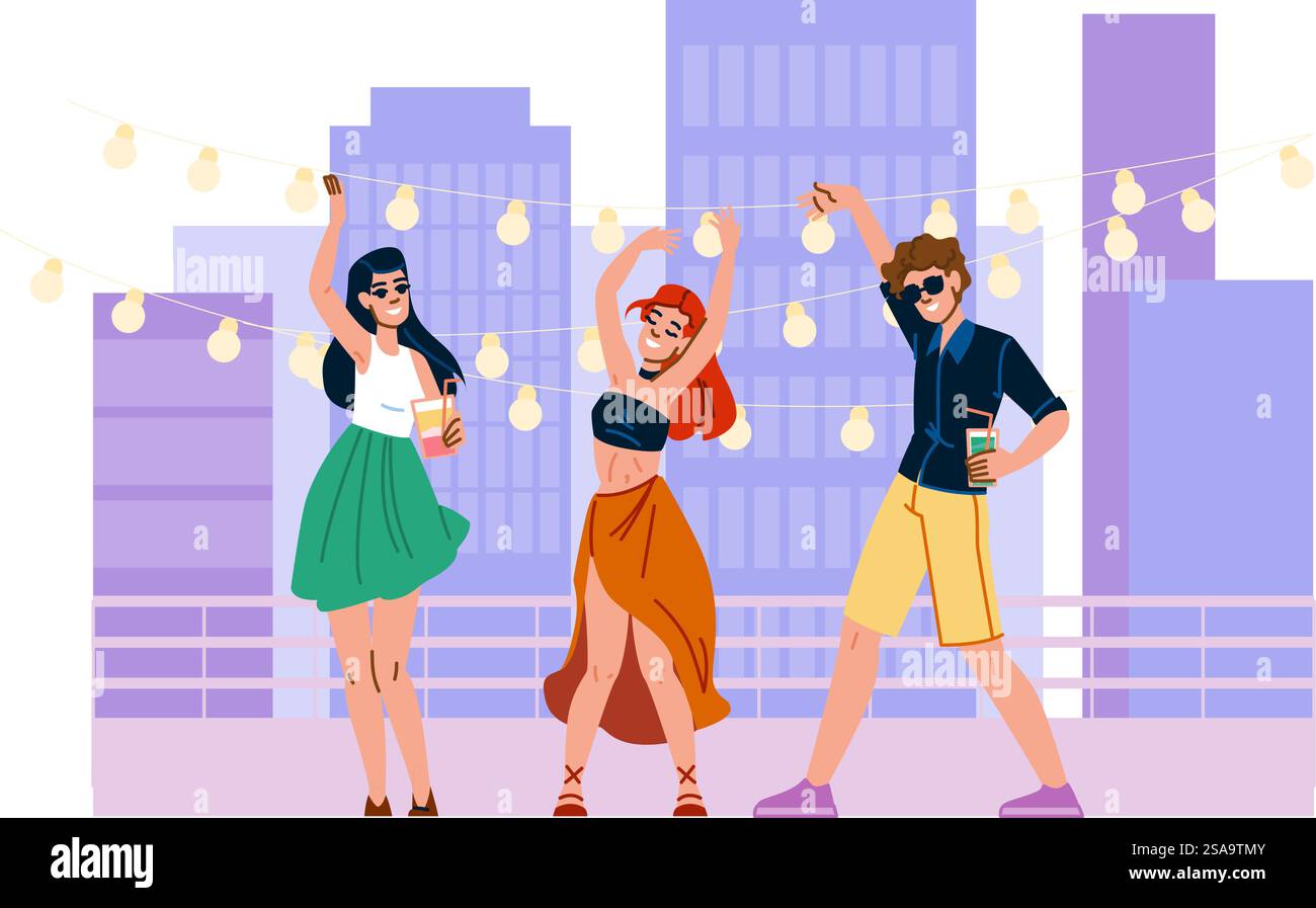 terrace rooftop party vector. happy lifestyle, food restaurant, summer ...