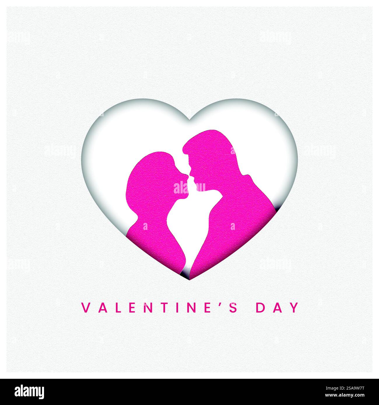 Valentine's Day Couple Silhouette in Heart - Pink Paper Cutout Design ...