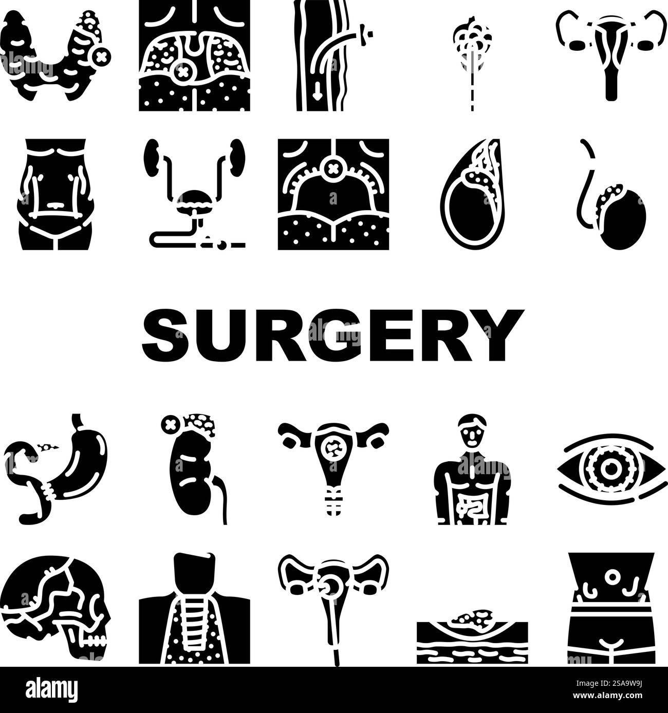 surgery hospital operation icons set vector. anesthesia recovery ...