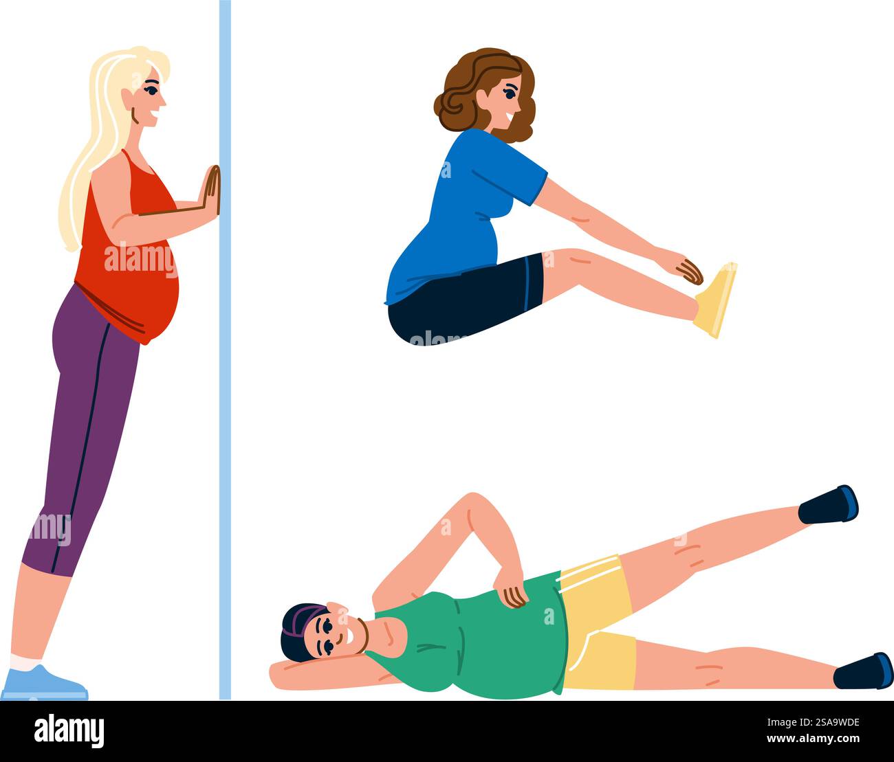 cardio pregnant fitness exercises vector. strength balance, breathing ...