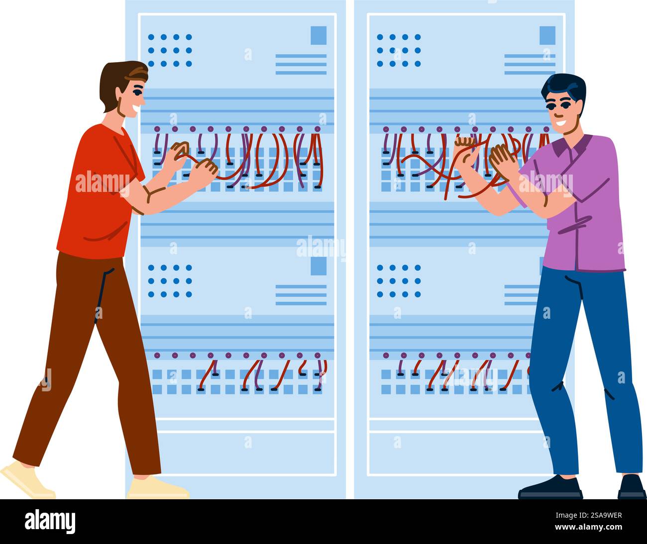 Connection technician connecting cable vector wiring installation hi ...