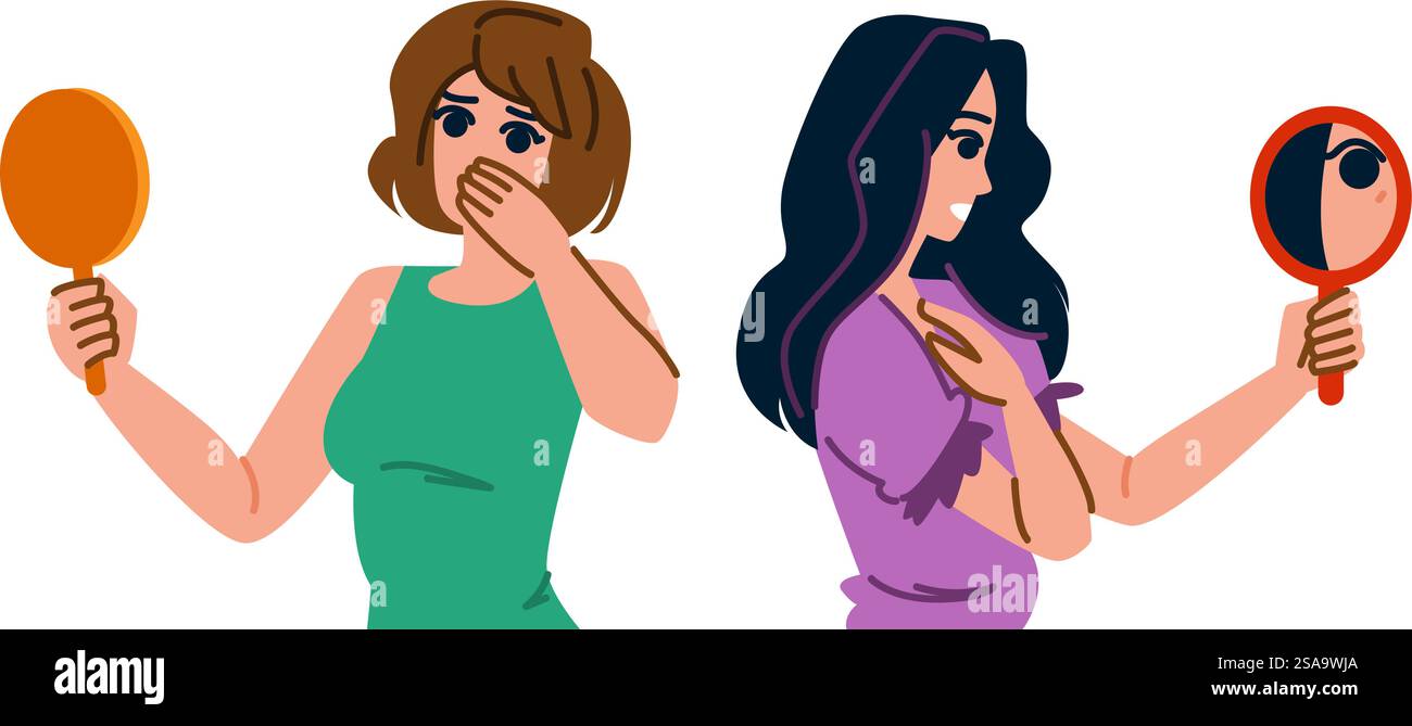 vulnerability woman mirror fear vector. perception appearance, scrutiny ...