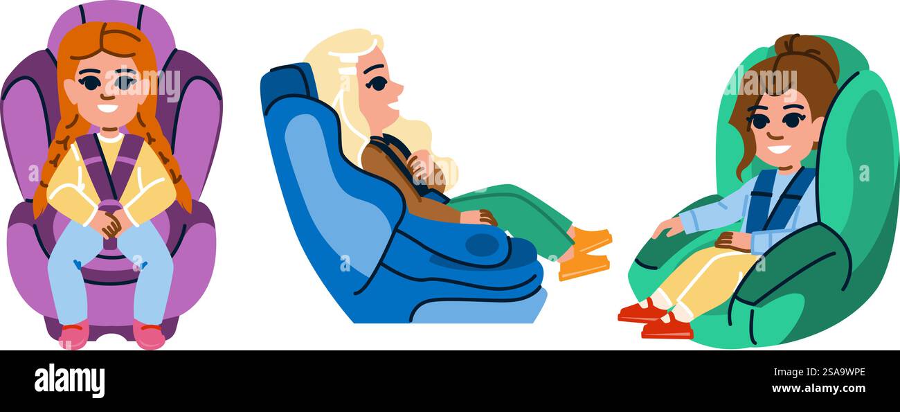 harness car seat kid girl vector. installation facing, forward facing ...